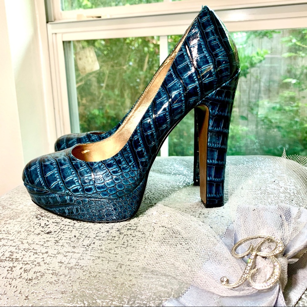 Y2k Retro Bcbg Generation Jodie Blue Croc Platform He… - Gem
